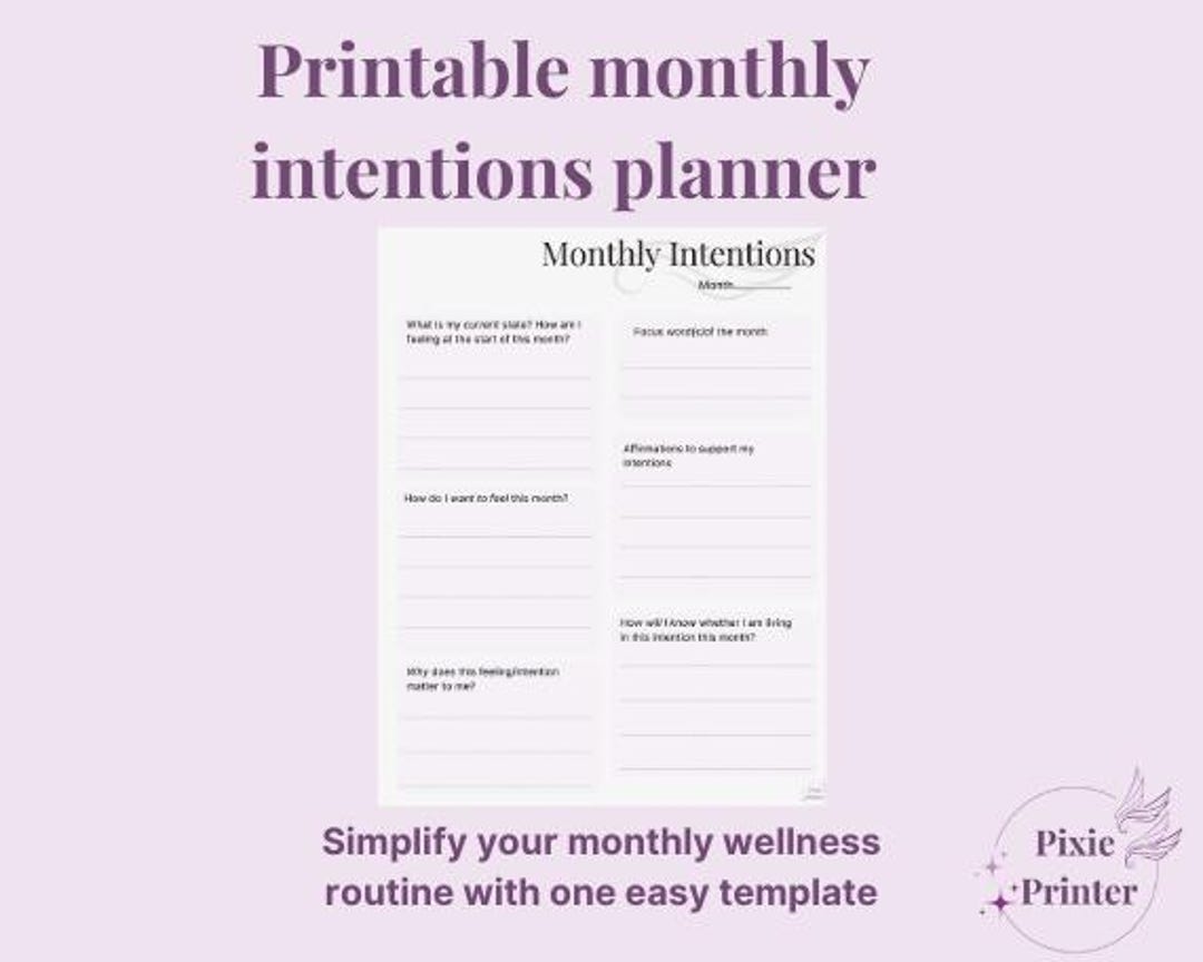 Monthly Intentions Planner: One-page Goal Setting Template - Etsy