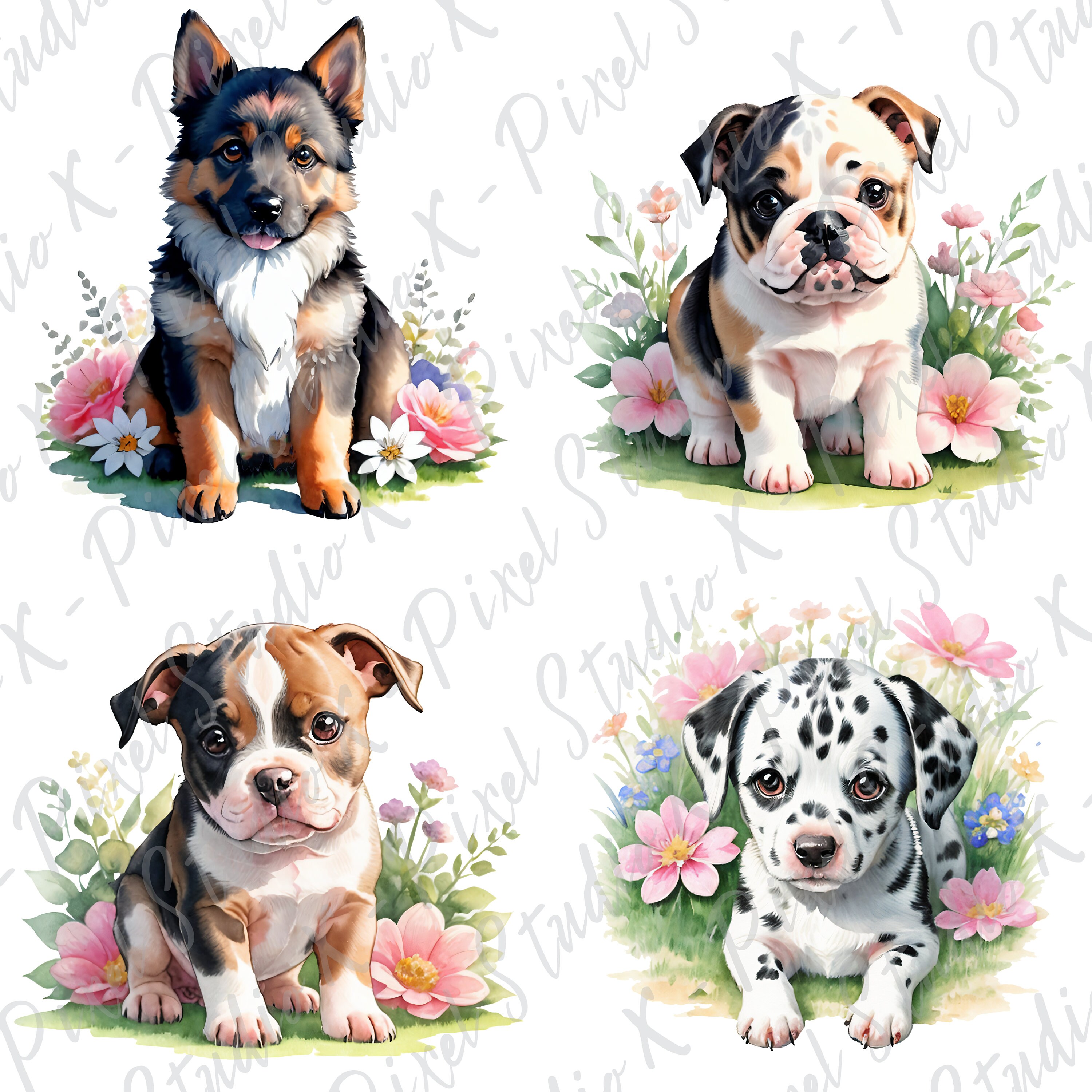 Watercolor Dogs PNG Bundle 12 Cute Dogs Animal Clipart for Nursery Baby ...