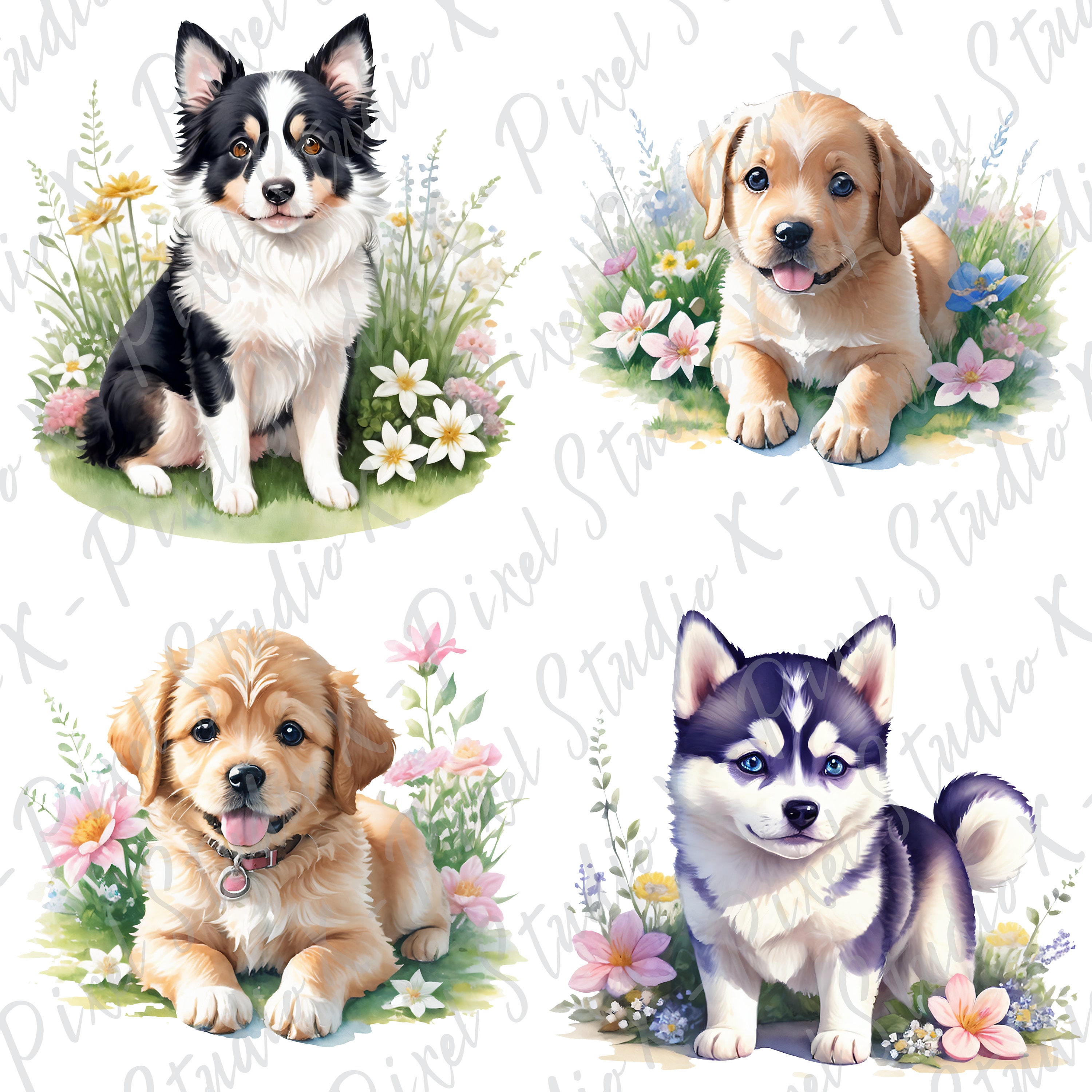 Watercolor Dogs PNG Bundle | 12 Cute Dogs Animal Clipart | for Nursery ...