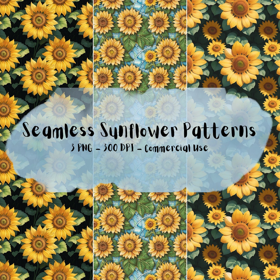 Sunflower Seamless Pattern Bundle | 3 Watercolor Sunflower Files ...
