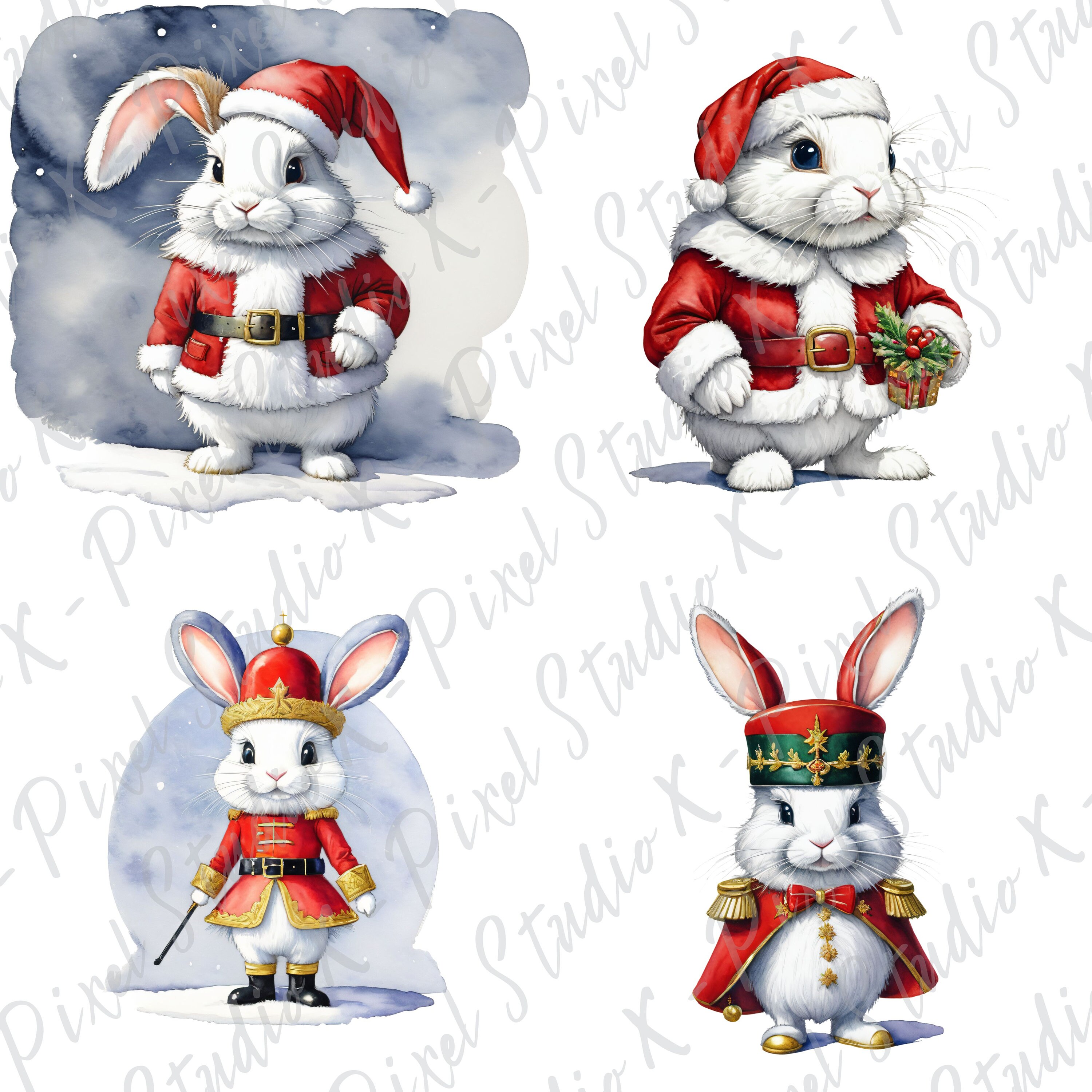 Watercolor Christmas Rabbits | 20 Watercolor Christmas Bunny Clipart ...