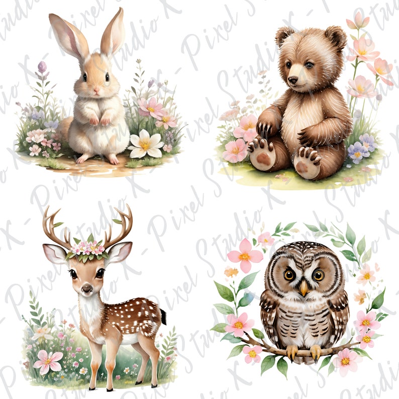 Watercolor Woodland Animals PNG Bundle 12 Cute Woodland - Etsy