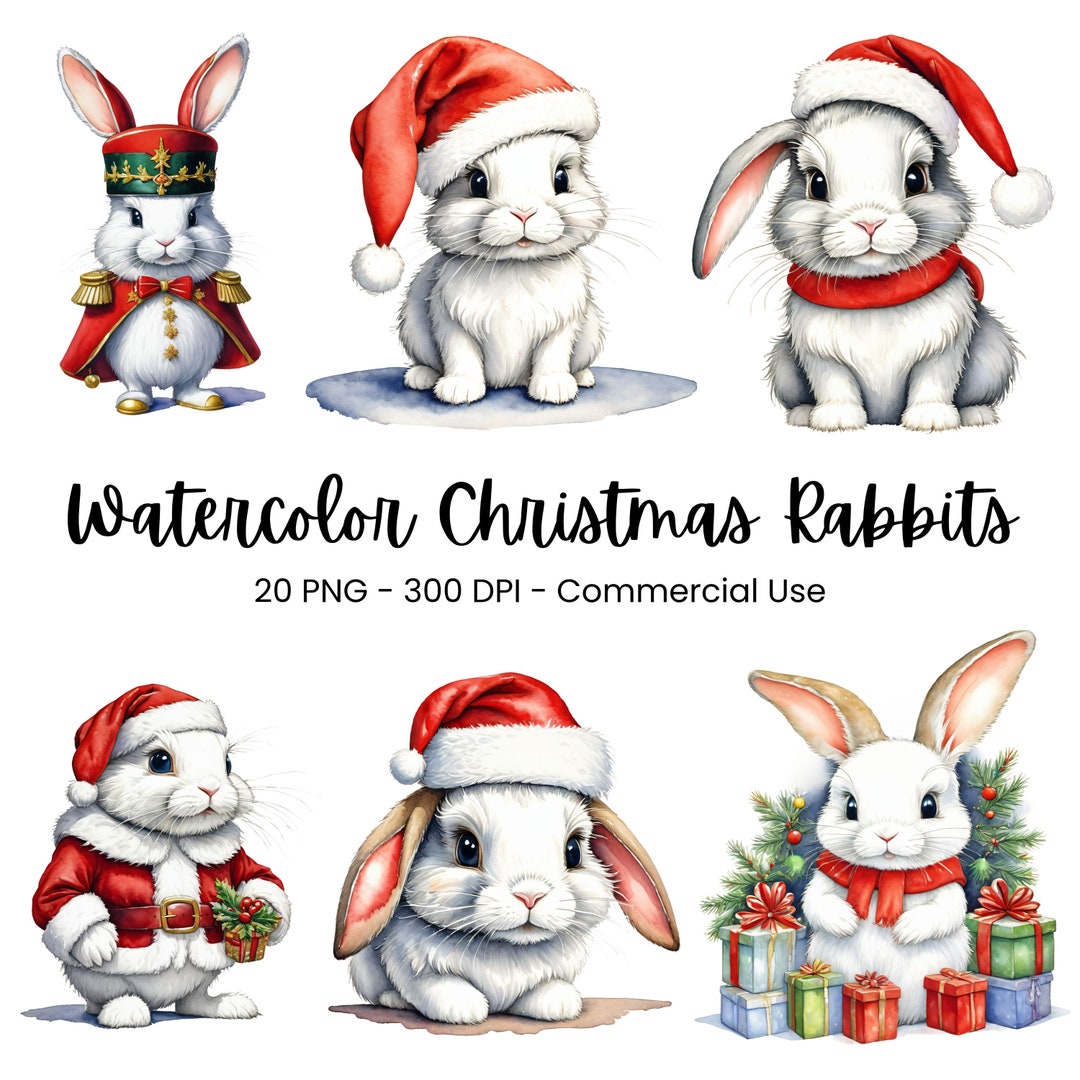 Watercolor Christmas Rabbits | 20 Watercolor Christmas Bunny Clipart ...