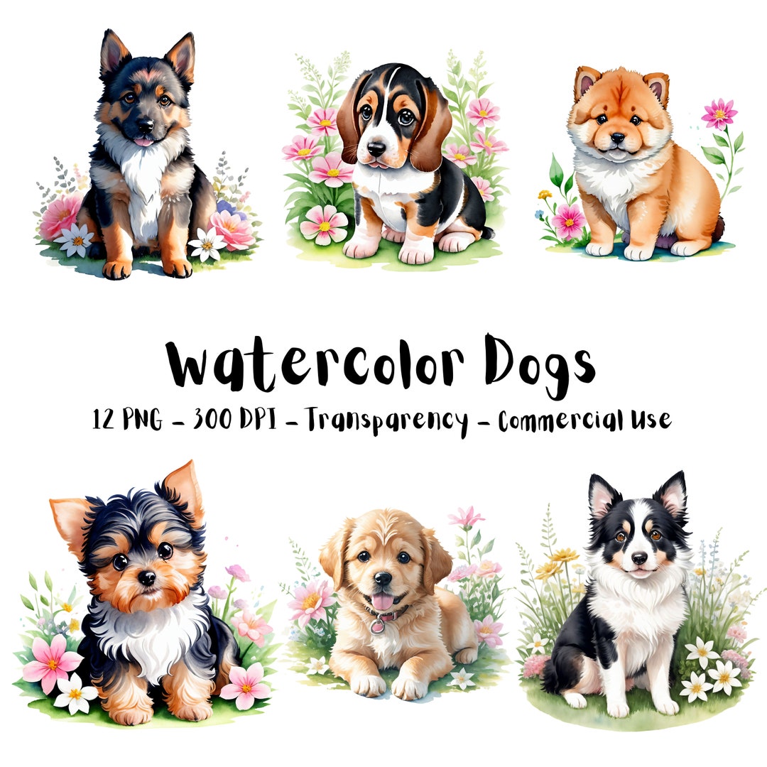 Watercolor Dogs PNG Bundle | 12 Cute Dogs Animal Clipart | for Nursery ...