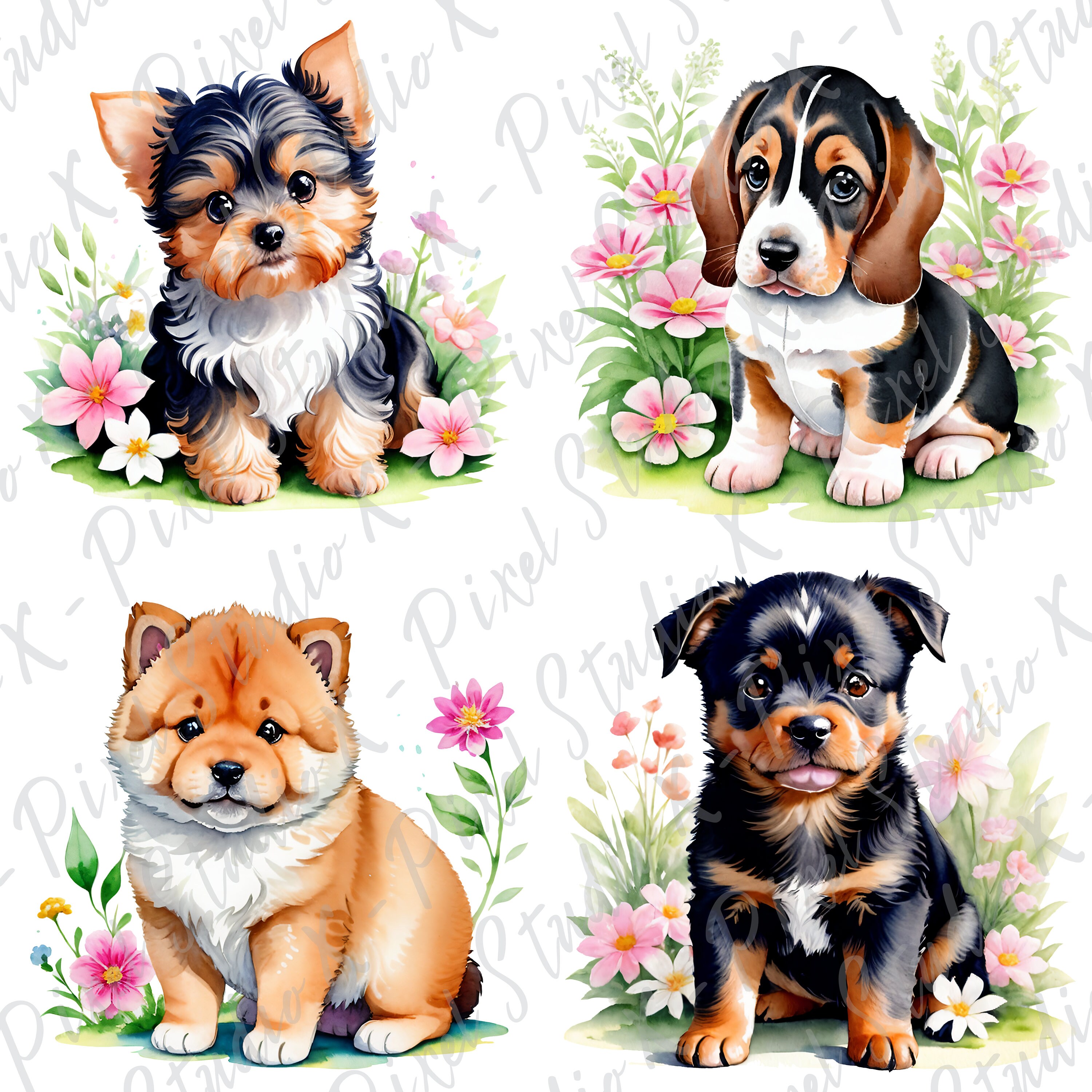 Watercolor Dogs PNG Bundle | 12 Cute Dogs Animal Clipart | for Nursery ...