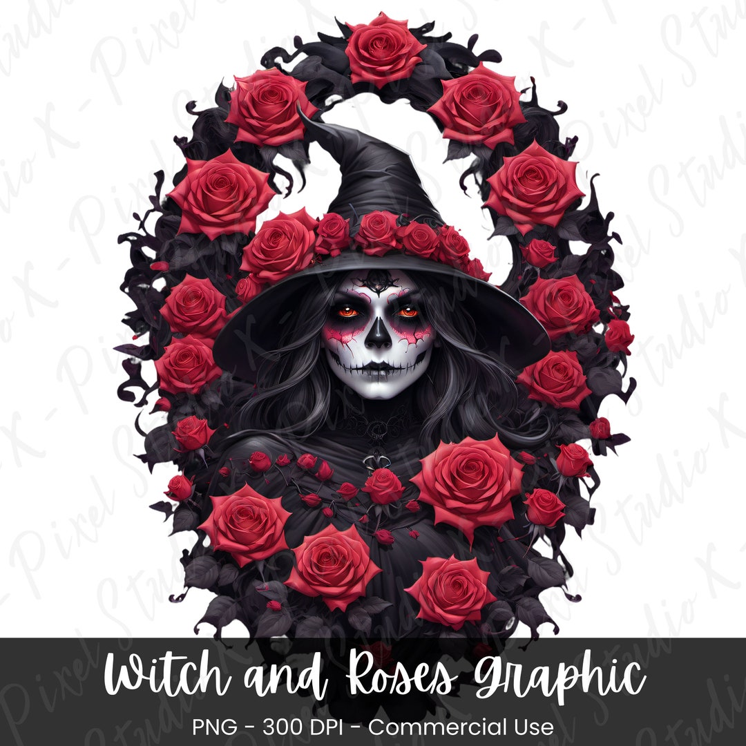 Spooky Witch and Roses PNG | Halloween Witch T-shirt Graphic ...