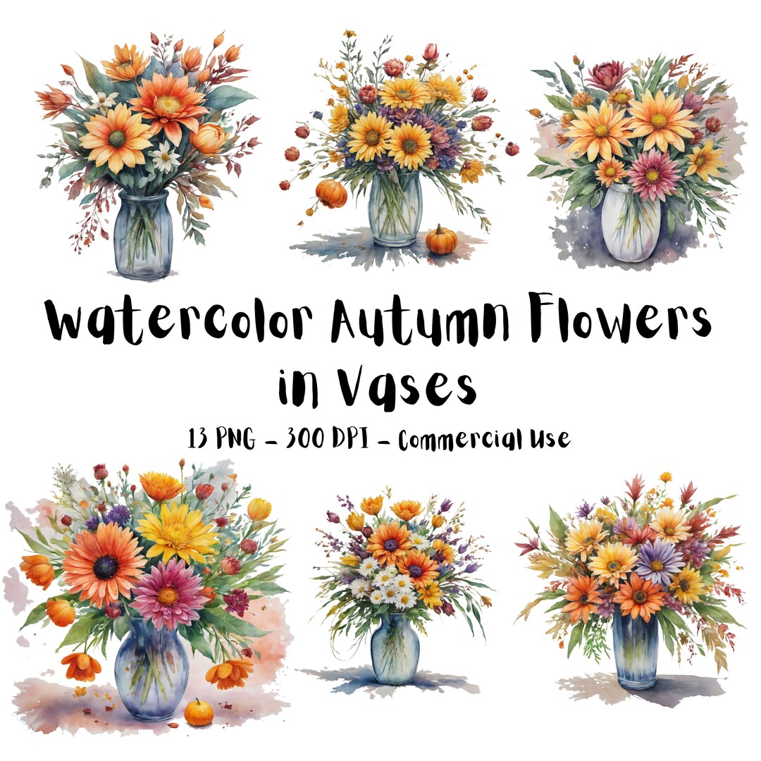 Watercolor Autumn Floral Clipart Bundle of 13 | Autumn Bouquets Clipart ...