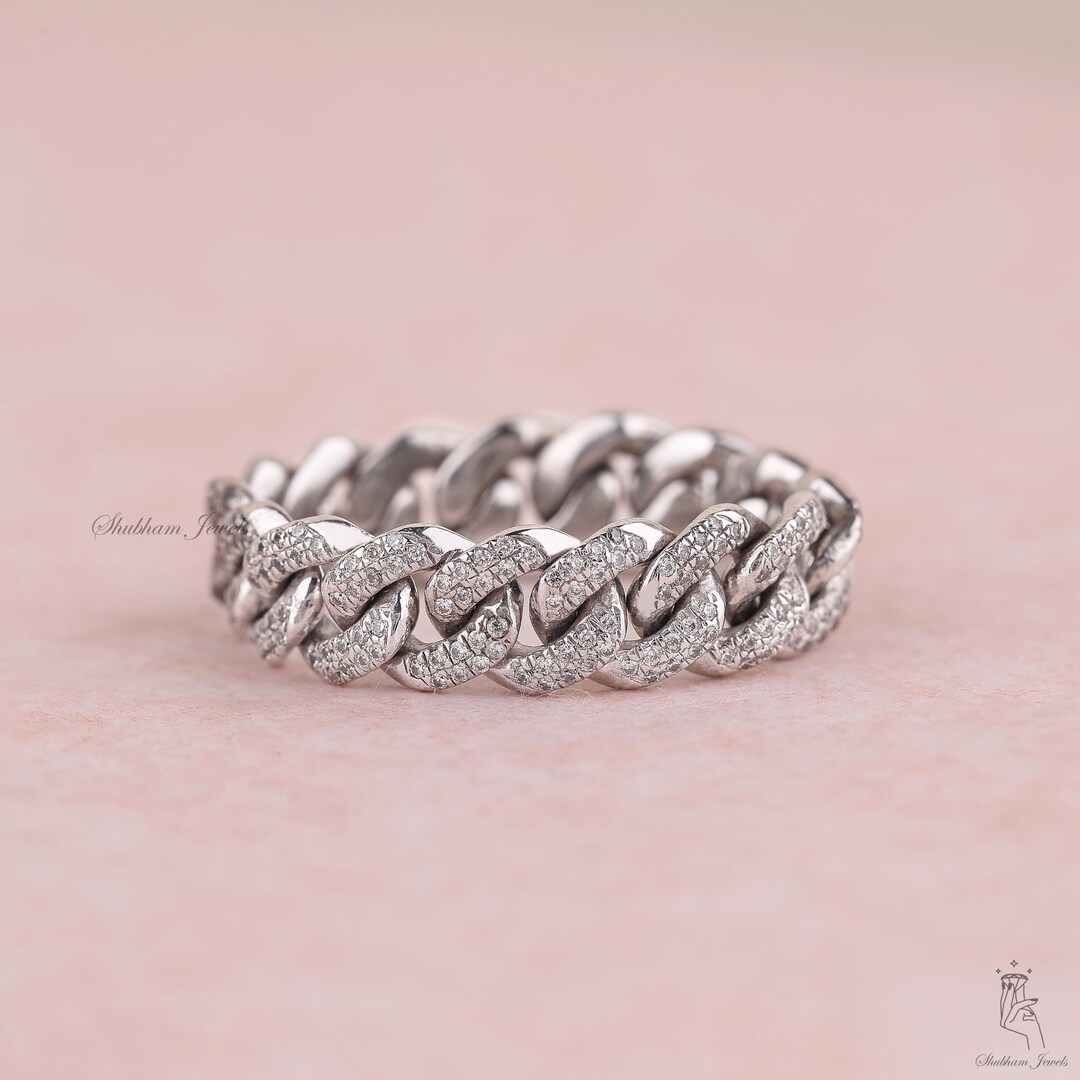 Cuban Link Chain Full Eternity Band, Moissanite Chain Wedding Band ...