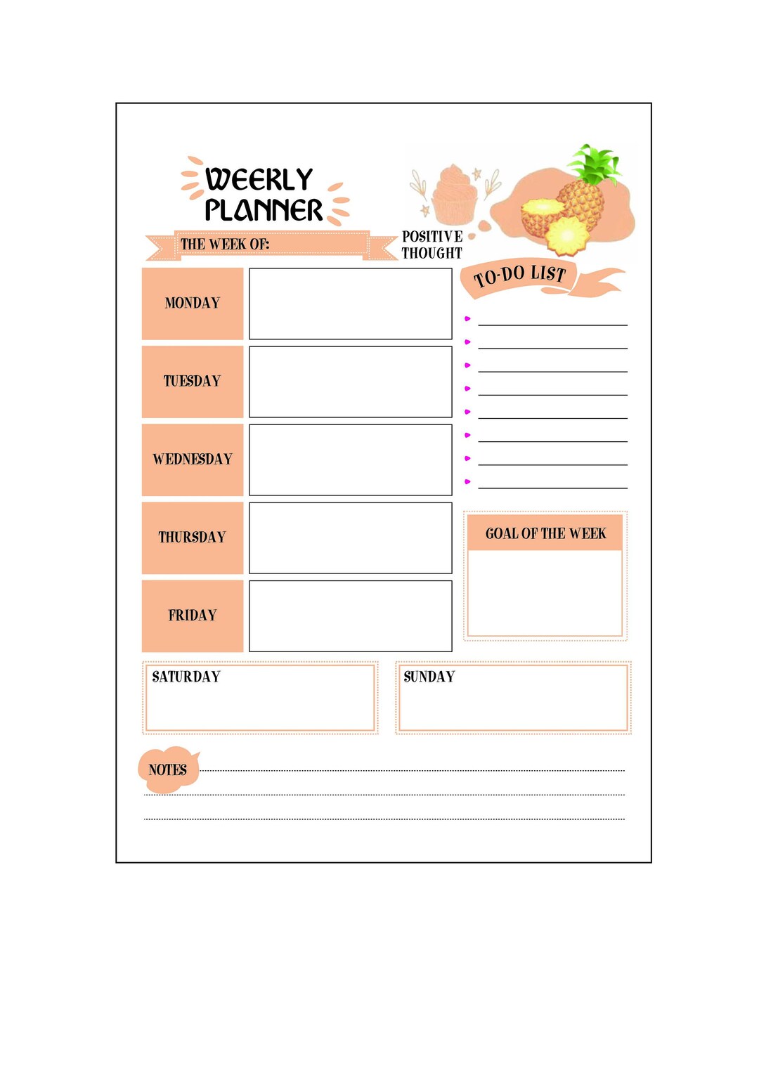 Editable Weekly Planner Printable, Digital Weekly Planner PDF Weekly ...