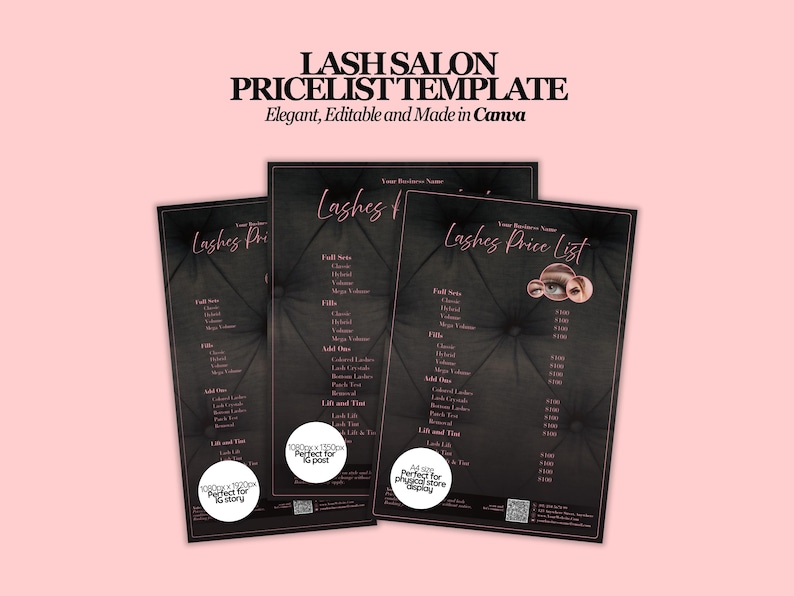 Editable Pricelist Template Canva for Lash Beauty Salon Price Sheet for ...