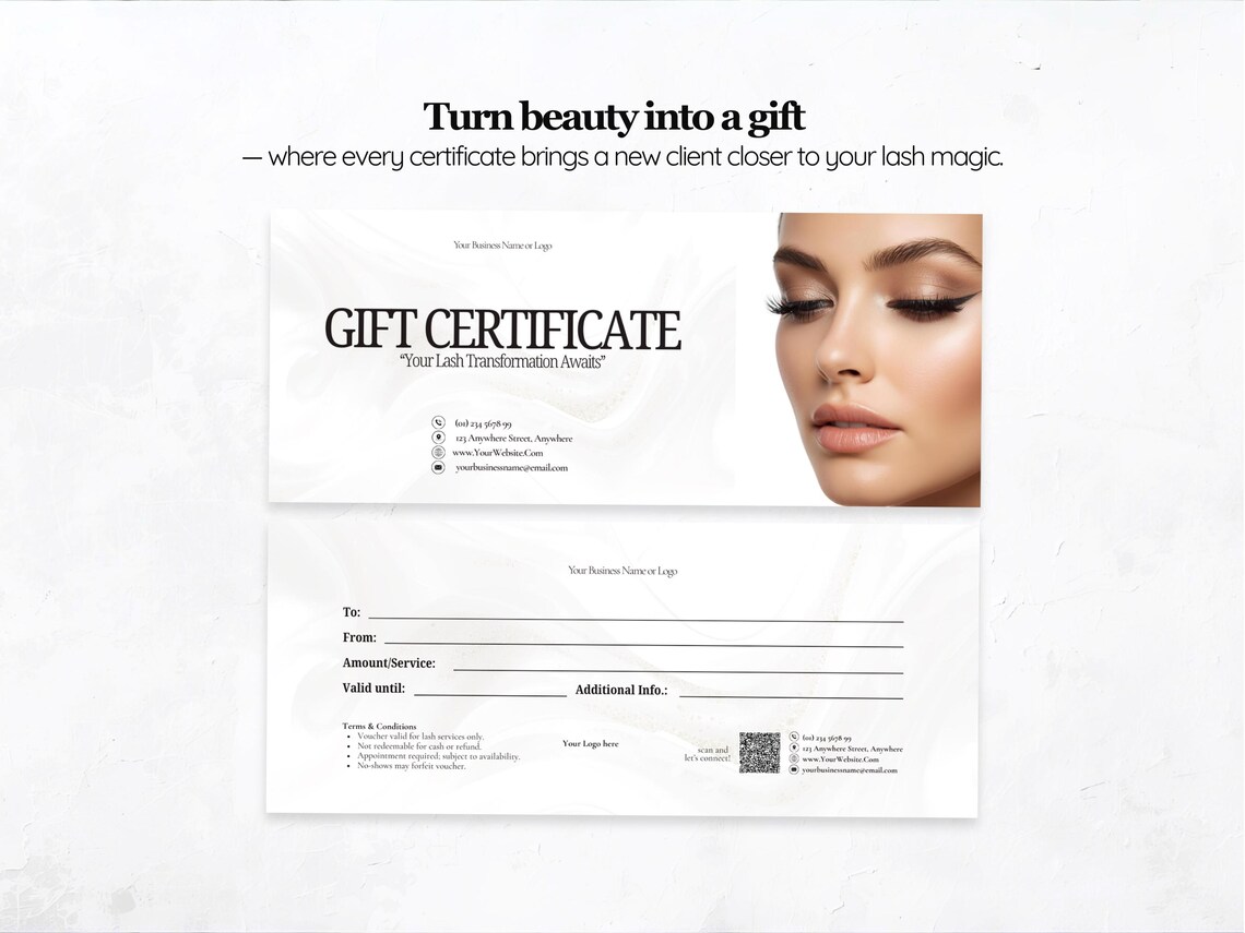 Lashing Gift Certificate Template Editable in Canva Gift Voucher ...