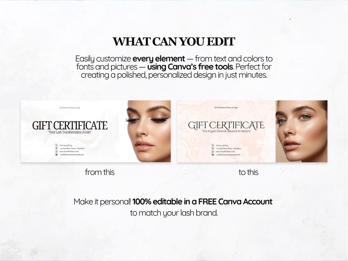 Lashing Gift Certificate Template Editable in Canva Gift Voucher ...