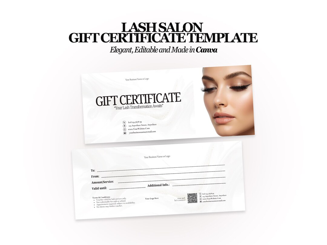 Lashing Gift Certificate Template Editable in Canva Gift Voucher ...