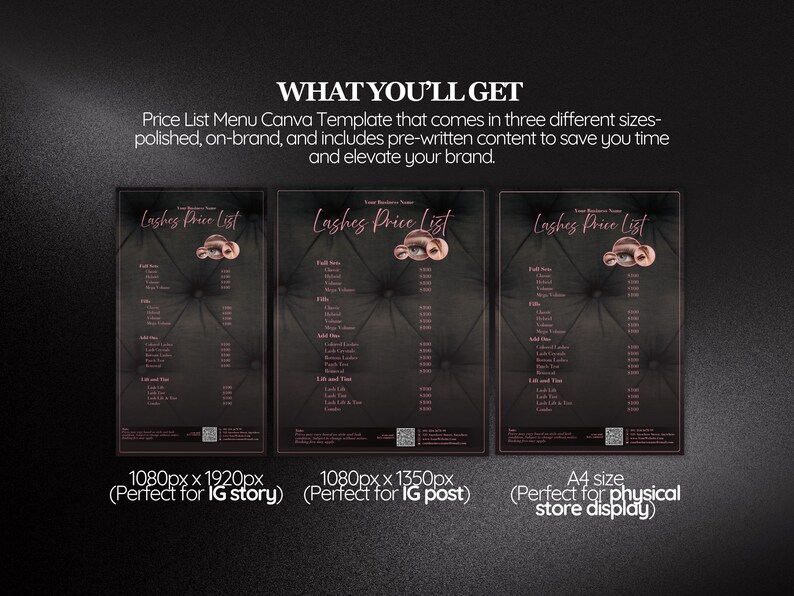 Editable Pricelist Template Canva for Lash Beauty Salon Price Sheet for ...