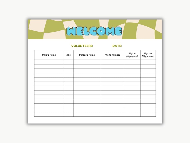 Sunday School Sign-in Sheet Kids Ministry Elementary Class VBS ...