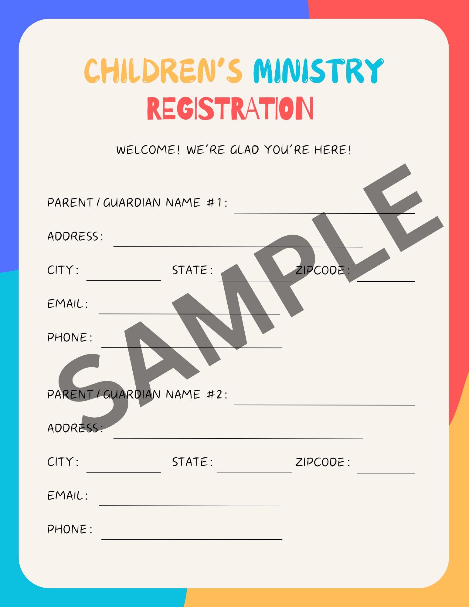 Children's Ministry Registration Form for Sunday School Children's ...