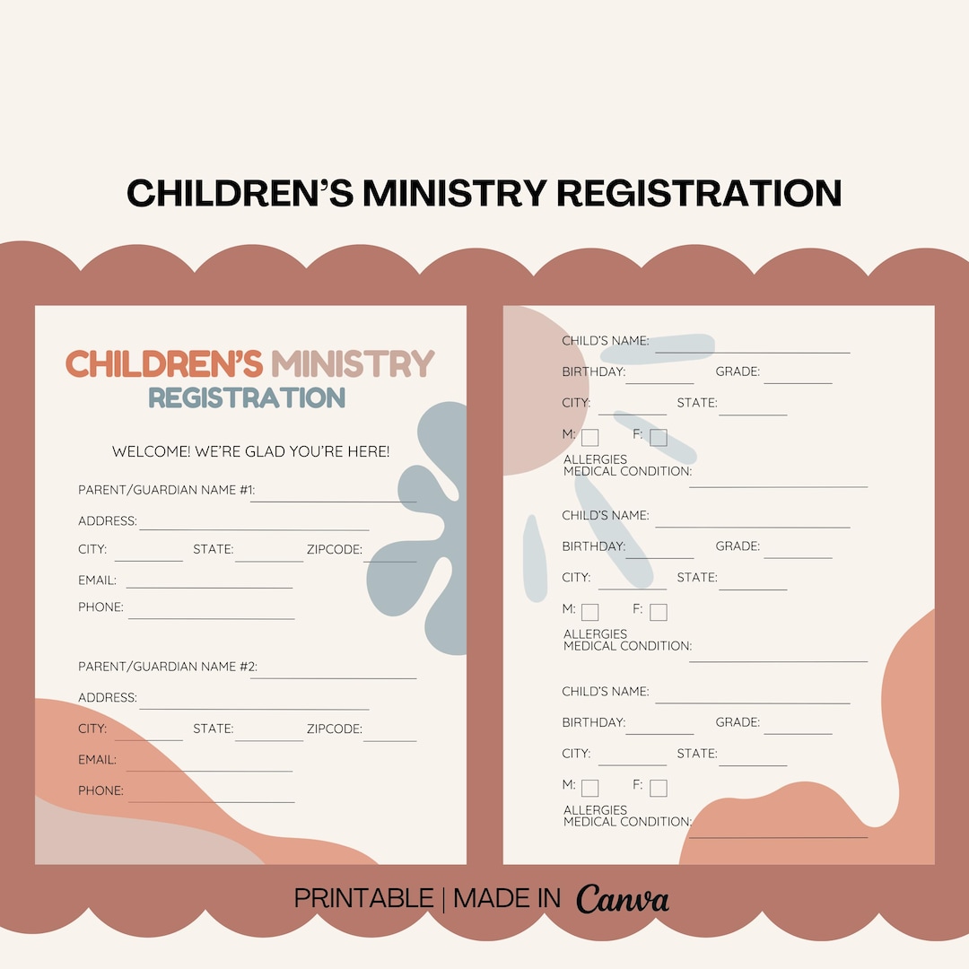 Children's Ministry Registration Form: Printable Sunday School Sign-up ...