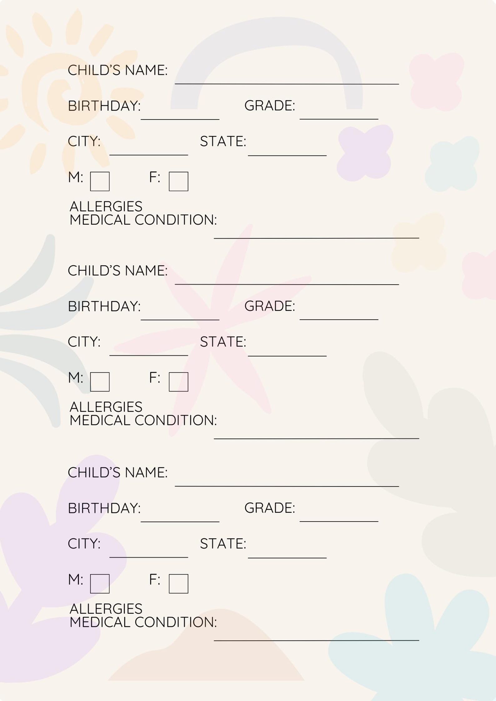 Children's Ministry Registration Form: Sunday School Printable (PDF ...