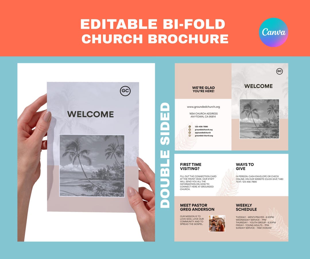 Editable Bi-fold Church Brochure Template: Canva Design, Printable ...