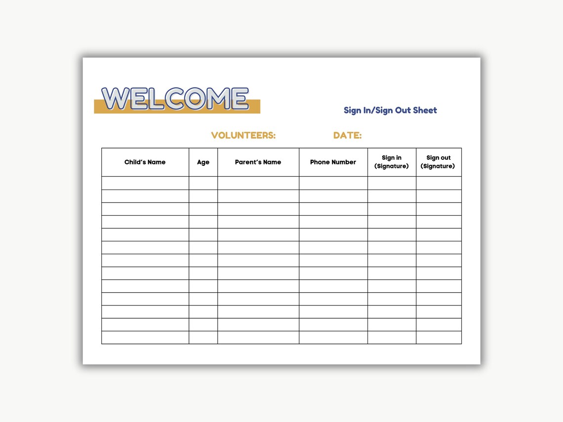 Nursery Sign-in Sheet Kids Ministry Registration Form Printable PDF ...
