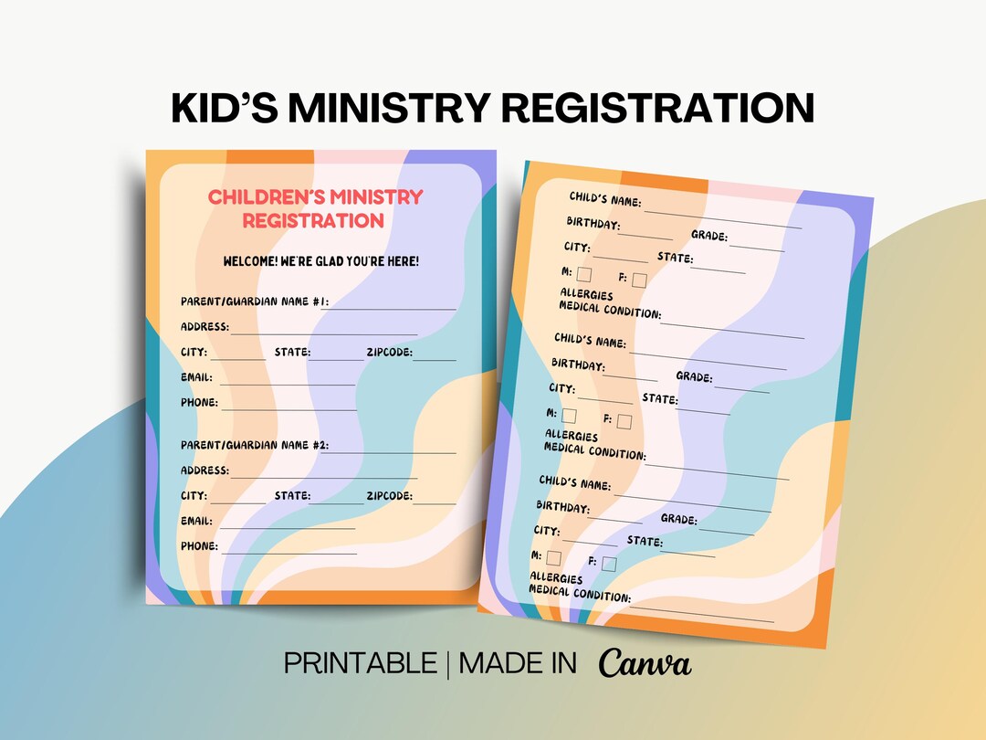 Sunday School Form Church Registration Data Sheet Ministry Information ...