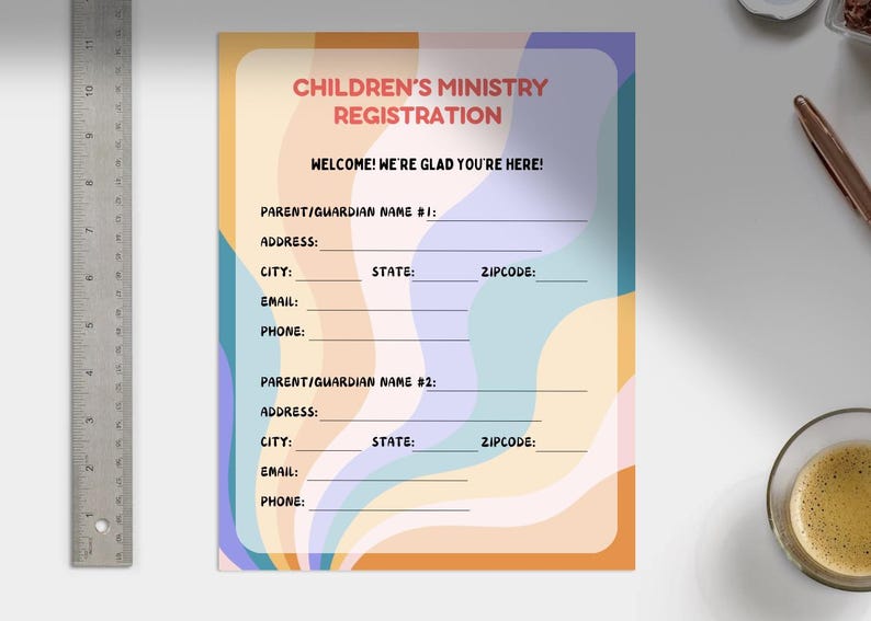 Sunday School Form Church Registration Data Sheet Ministry Information ...