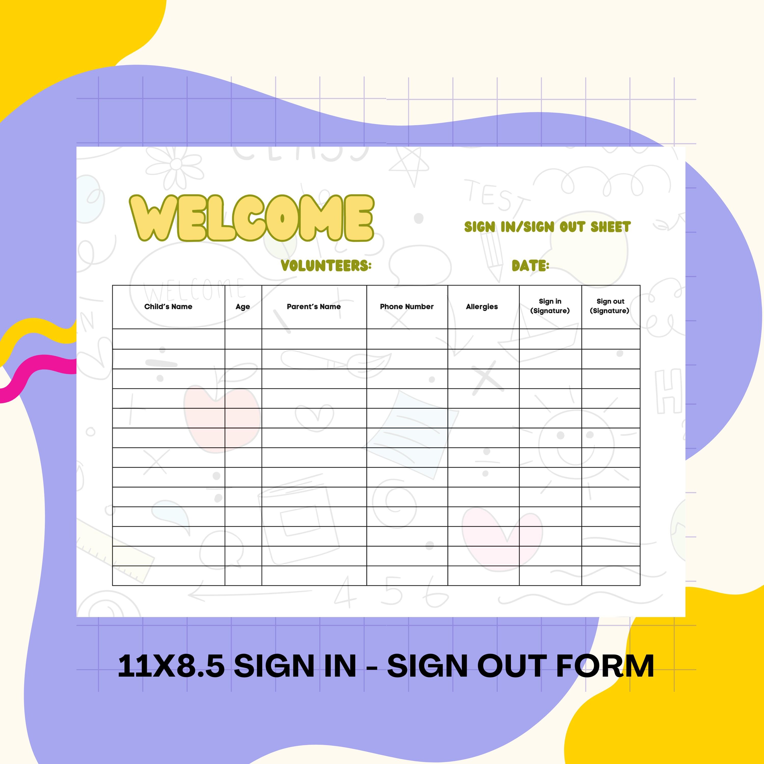 Children's Ministry Sign-in Sheet: Secure Check-in/check-out Form (PDF ...