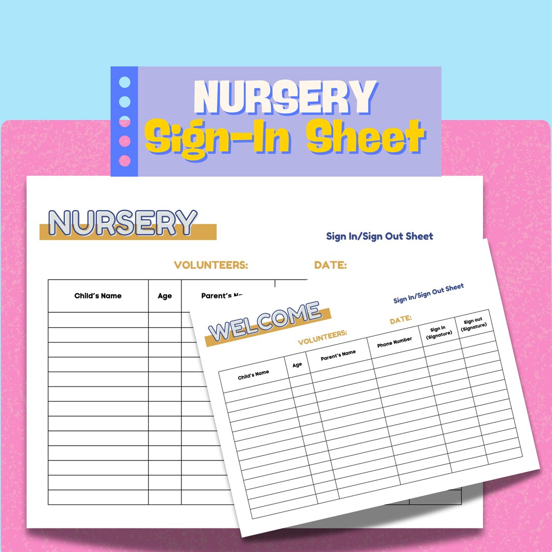 Nursery Sign-in Sheet: Kids Ministry Registration Form (instant ...