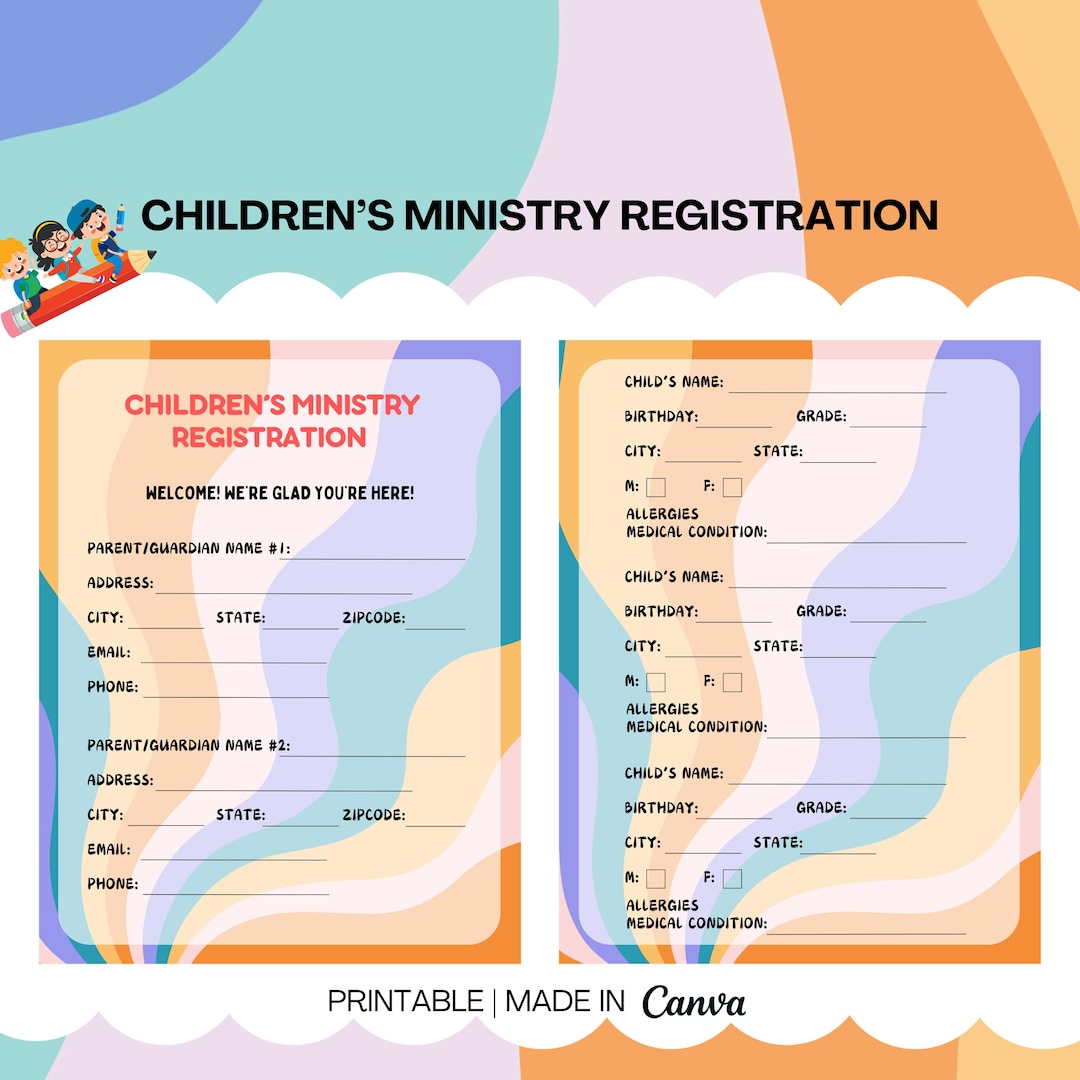 Children's Ministry Registration Form for Sunday School Fun and ...