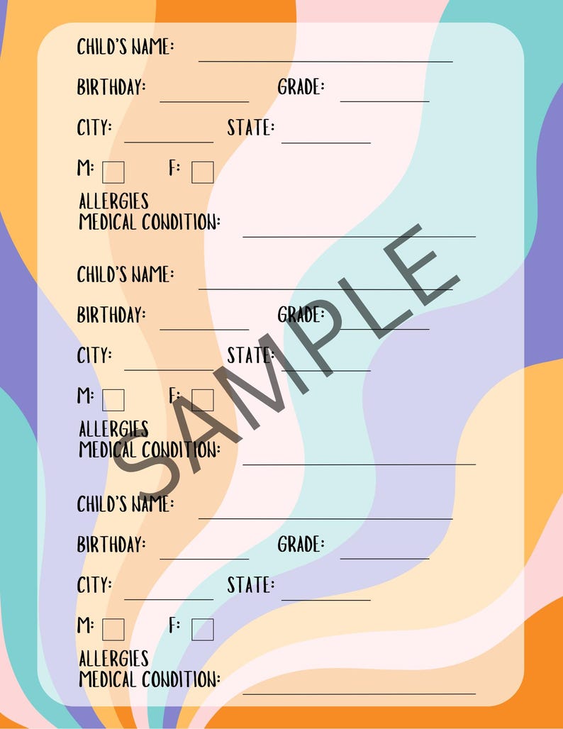 Children's Ministry Registration Form for Sunday School Children's ...