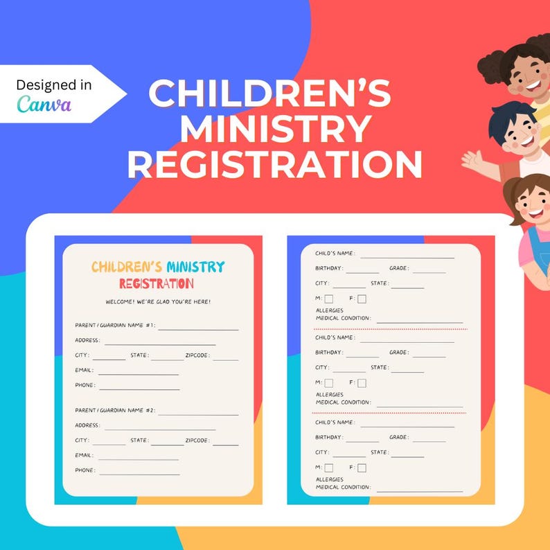 Children's Ministry Registration Form for Sunday School Children's ...