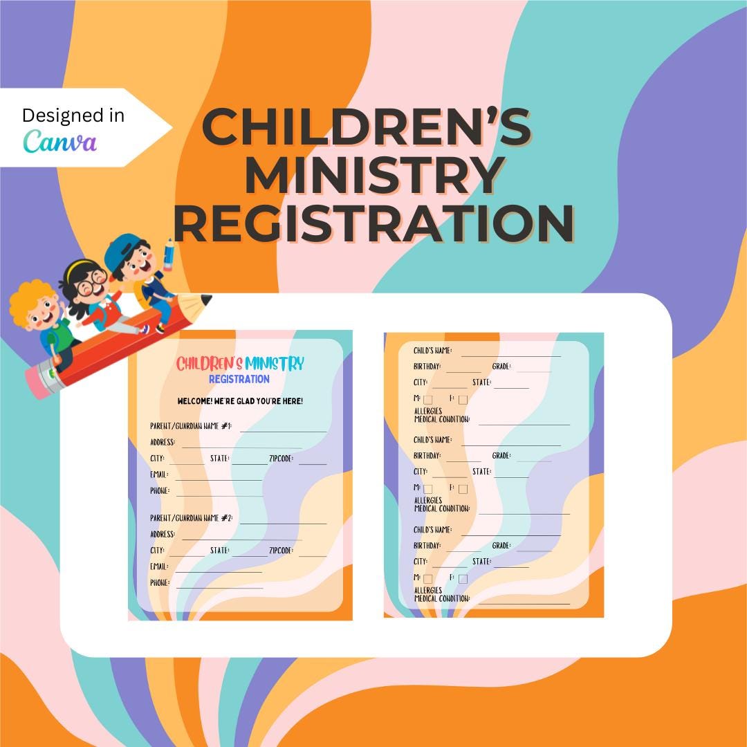 Children's Ministry Registration Form for Sunday School Children's Ministry and Family Ministry ...