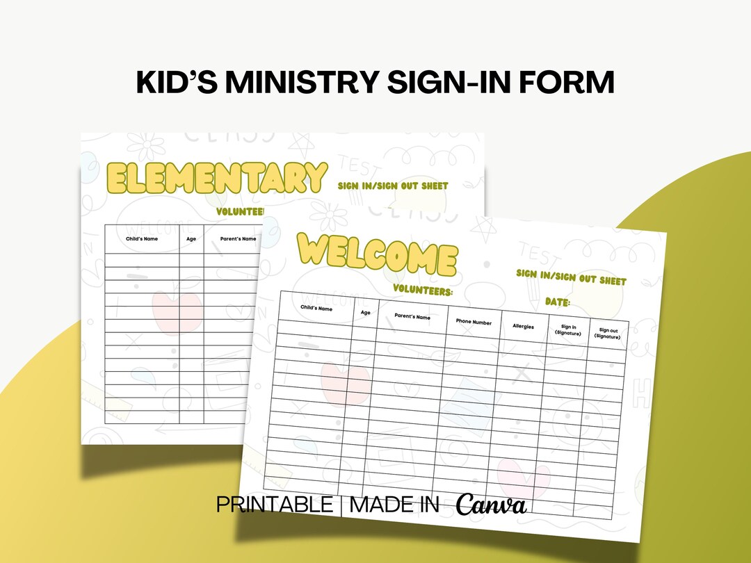 Children’s Ministry Sign-in Sheet Secure Check-in & Check-out Form ...