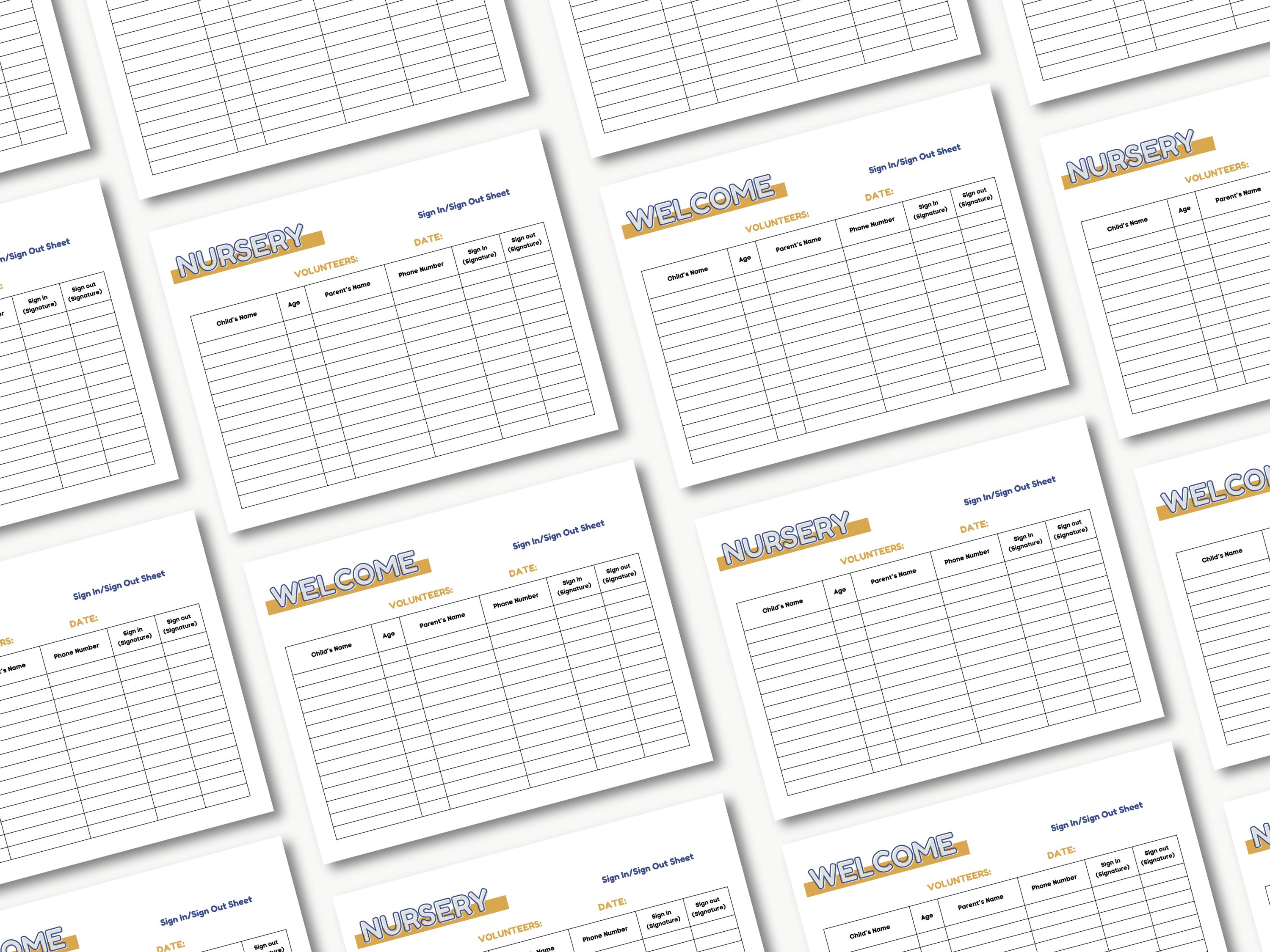Nursery Sign-in Sheet Kids Ministry Registration Form Printable PDF ...
