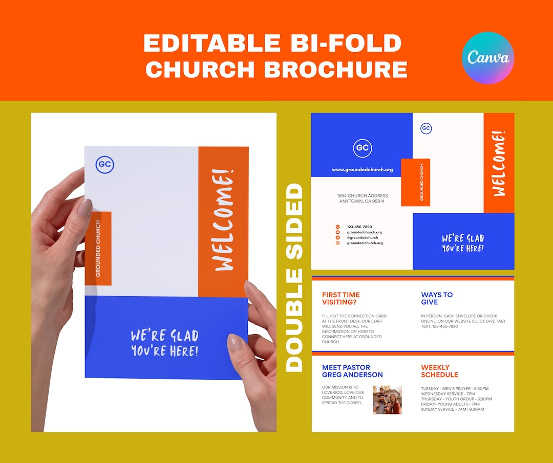 Editable Bi-fold Church Brochure Template: Modern Ministry Flyer (11x8 ...