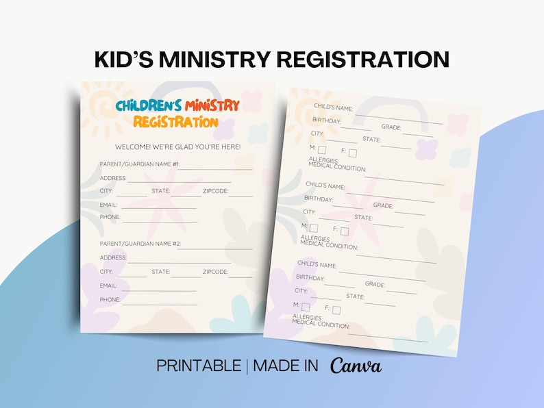 Children's Ministry Registration Form: Sunday School Printable (PDF ...