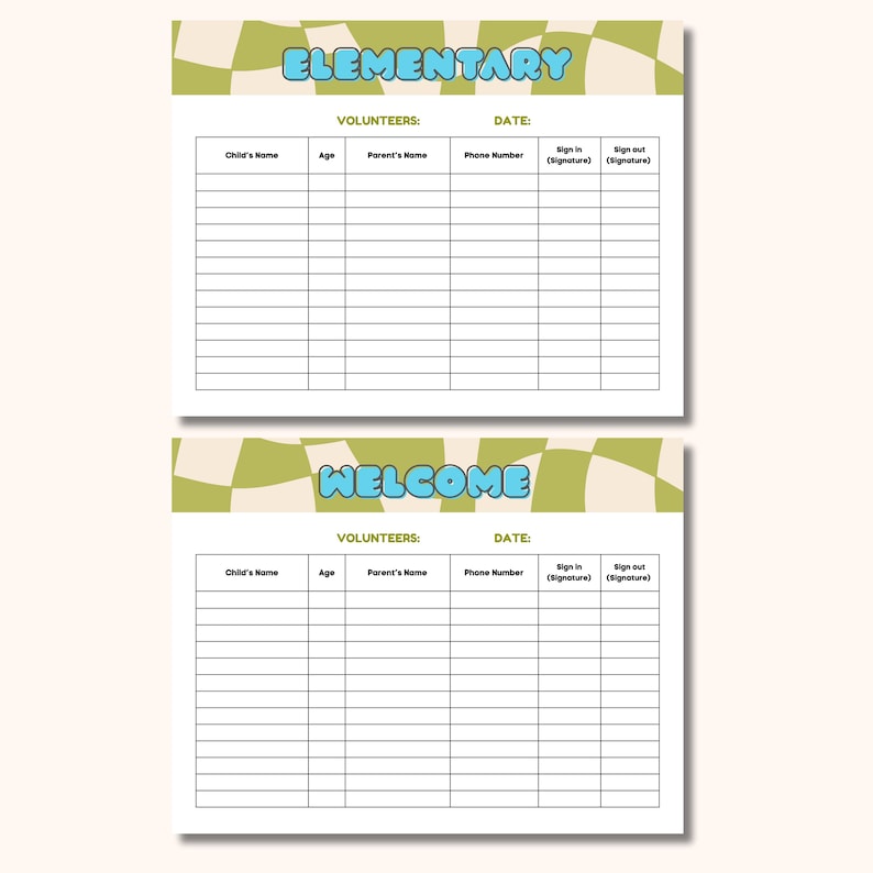 Sunday School Sign-in Sheet: Kids Ministry Registration Form (PDF ...