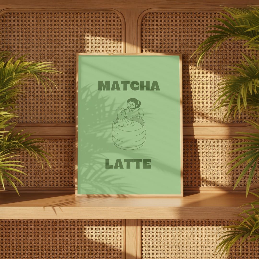Matcha Latte Poster Matcha Club Kitchen Wall and Cafe Art Decor Digital ...