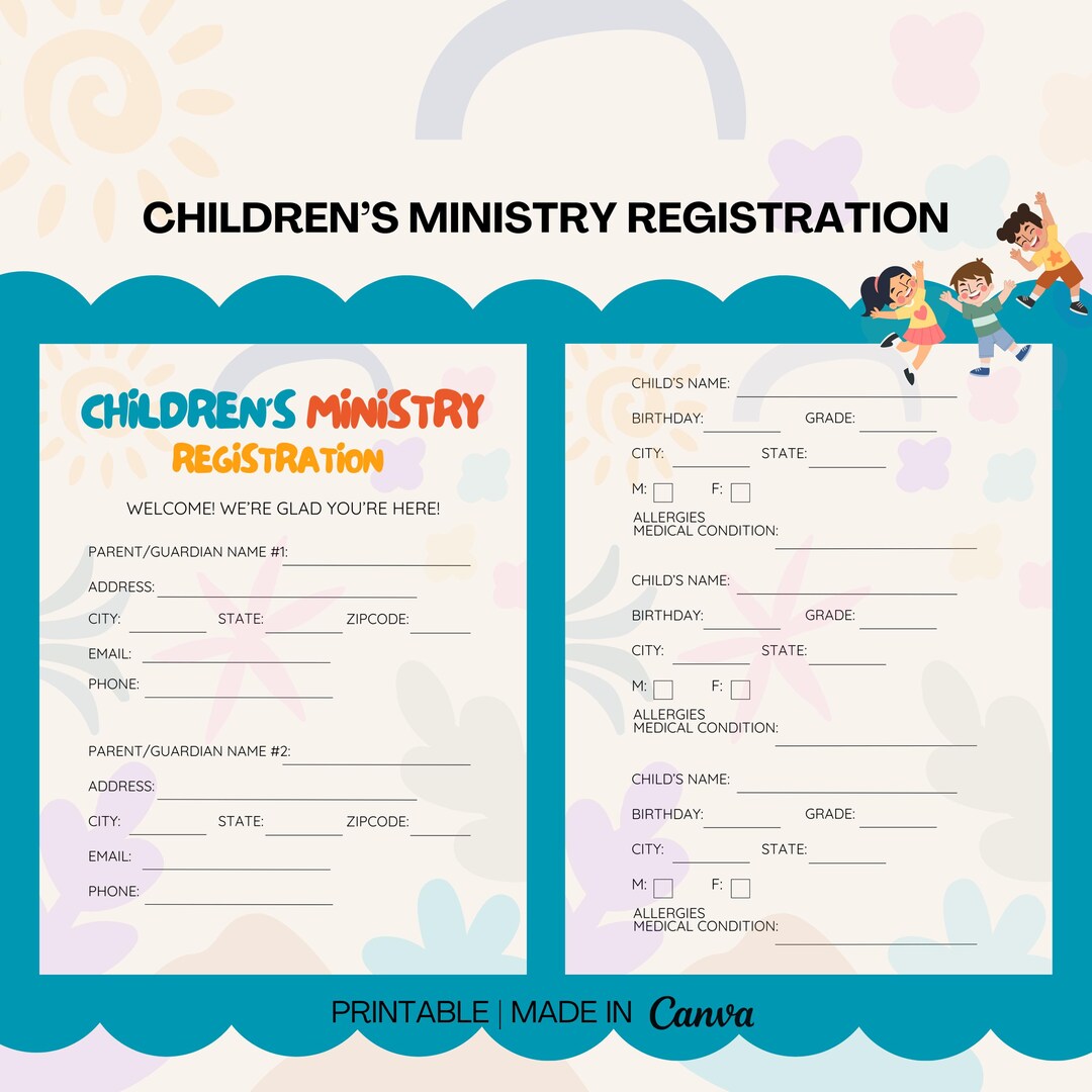 Children's Ministry Registration Form: Sunday School Printable (PDF ...