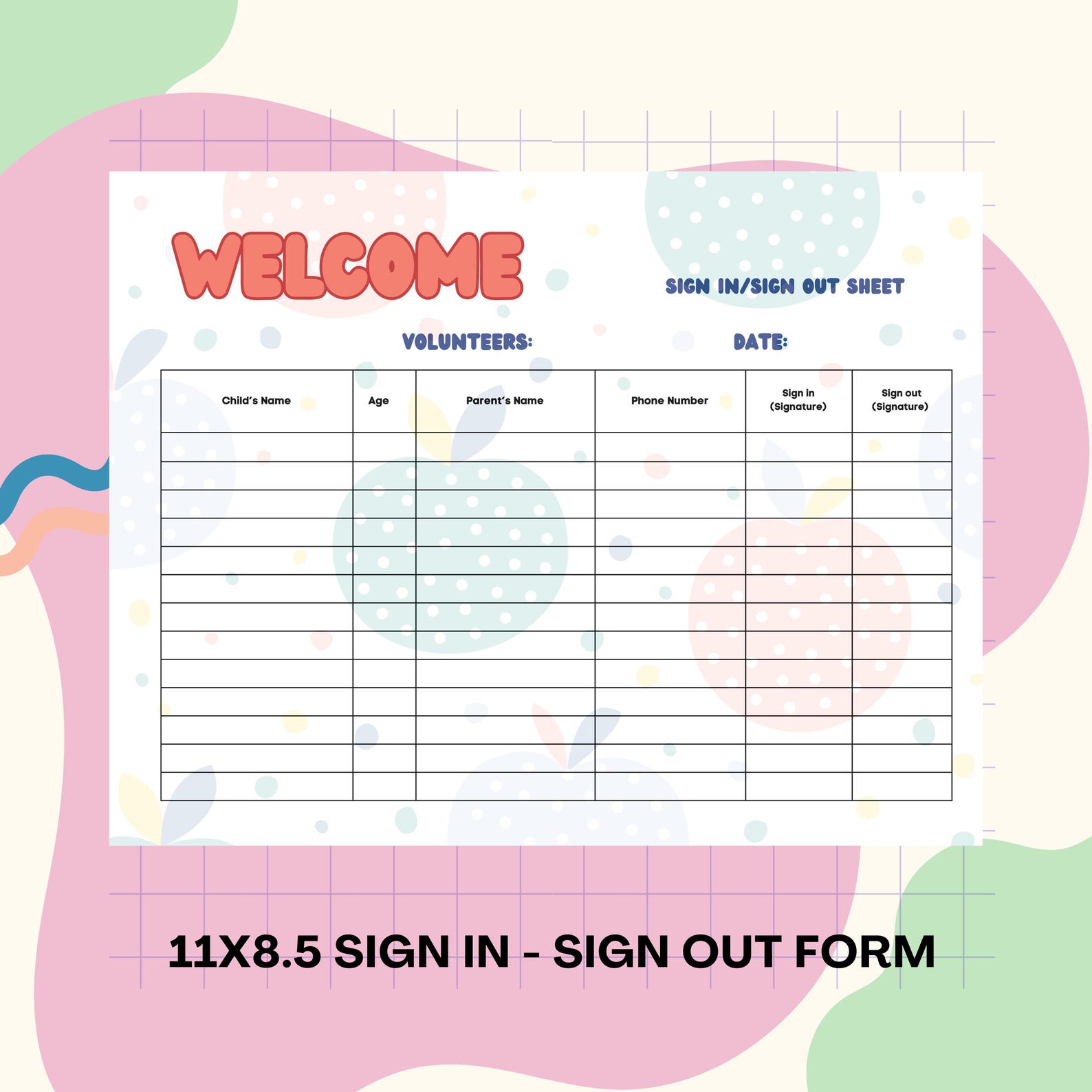 Children's Ministry Sign-in Sheet: Secure Nursery Check-in Form (PDF ...