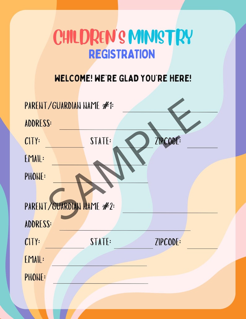 Children's Ministry Registration Form for Sunday School Children's ...