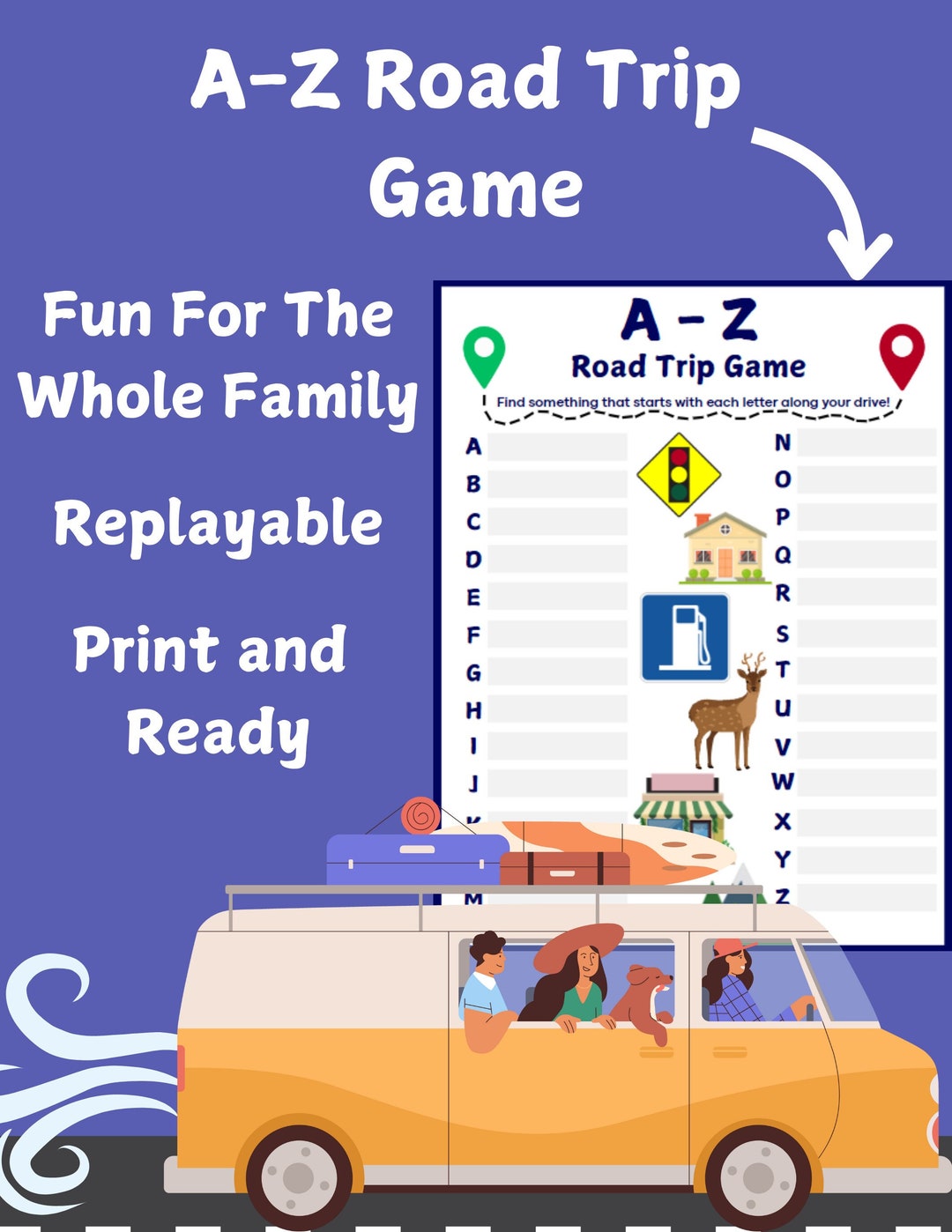 A-Z Road Trip Game Printable Fun Family Car Activity Alphabet Scavenger ...