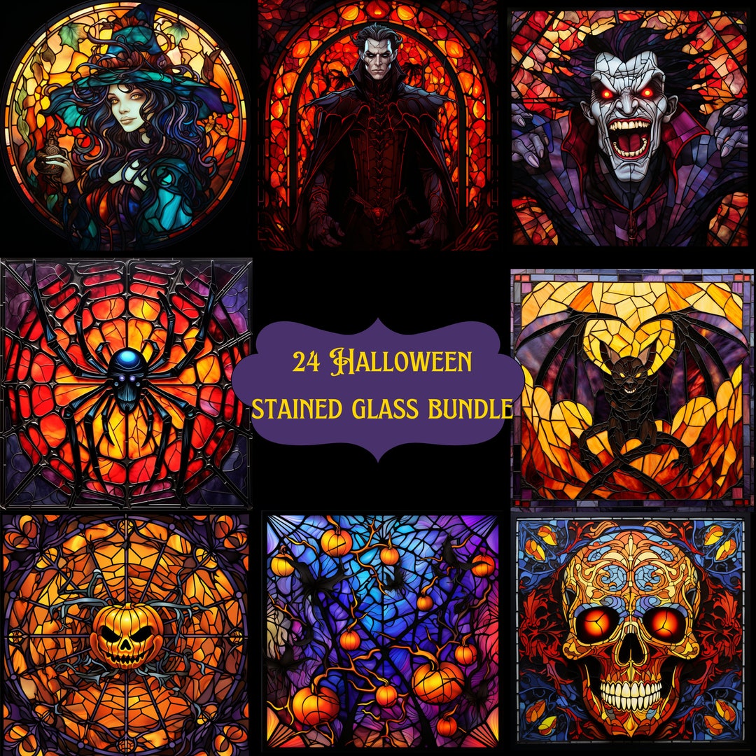 24 Halloween Stained Glass PNG Bundle - Etsy