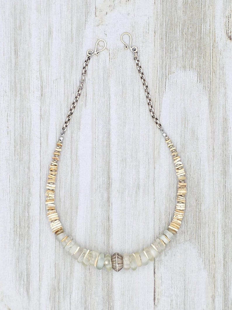 Antique Glass Dutch Donut and Ostrich Eggshell Necklace. Trade Bead ...