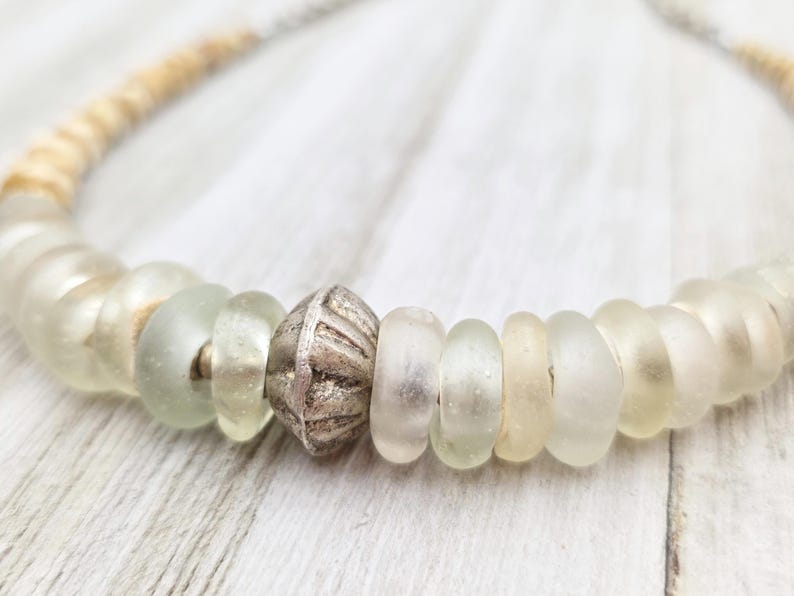Antique Glass Dutch Donut and Ostrich Eggshell Necklace. Trade Bead ...
