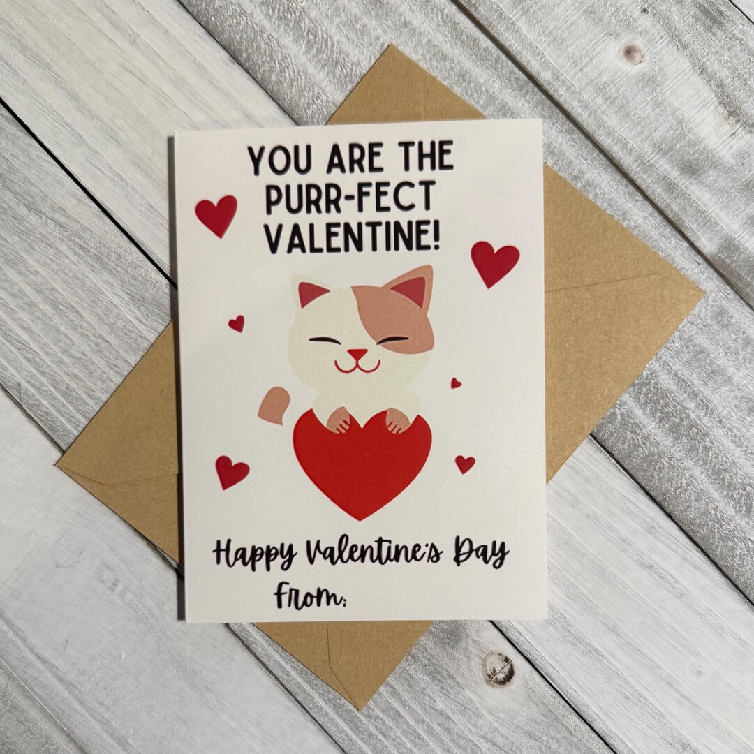 You Are the Purr-fect Valentine Cat Valentine Card W/ Envelope, Blank ...