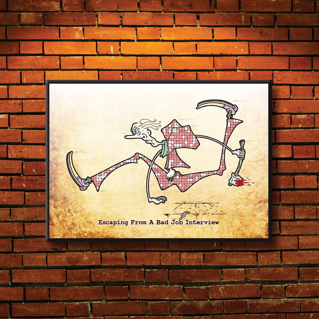 Job Interview Art Print / Cartoon Wall Art / Disco Axe Doodle - Etsy