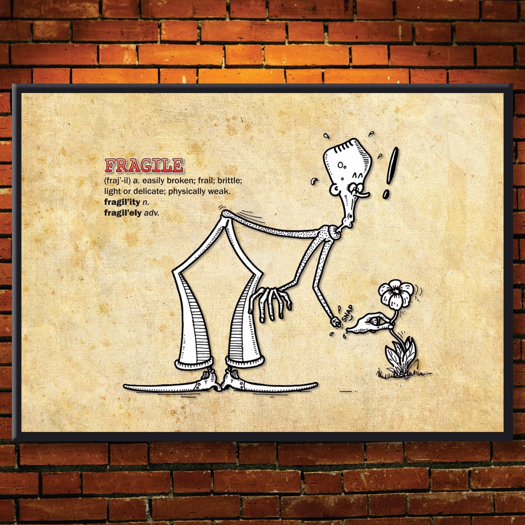 Fragile Art Print / Cartoon Wall Art / Funny Frail Flower Picking ...