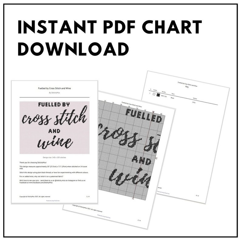 Eat Sleep Stitch Repeat - Cross Stitch Chart - Easy Beginner Pattern ...