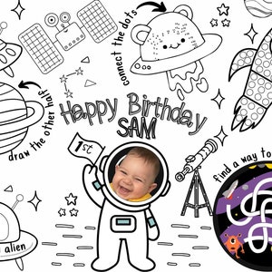 Space Birthday Coloring Placemat | Printable Birthday Party Coloring ...